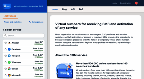 Visit 5sim.net - Online SMS verification service | Receive SMS online.