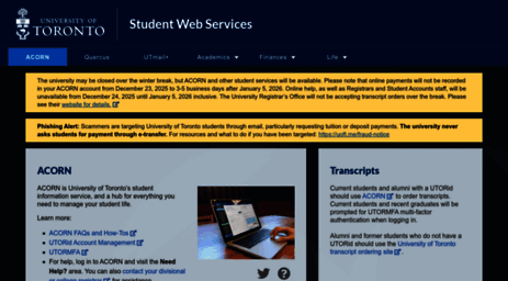 Visit Acorn.utoronto.ca - Student Web Services | University of Toronto.