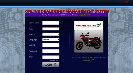 Visit Advantagetvs.in - TVS Dealer Management - Login.