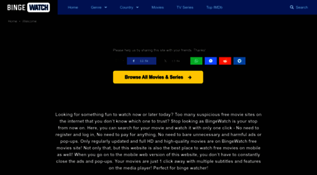 Visit Bingewatch.to - BingeWatch - Watch Free Movies online.