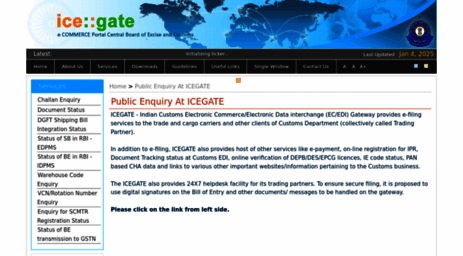 Visit Enquiry.icegate.gov.in - IceGate : e-Commerce Portal of Central ...