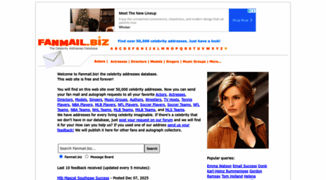 Visit Fanmail.biz - FanMail.biz: The Celebrity Addresses Database.