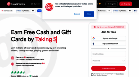 Visit Grabpoints.com - Earn Free Gift Cards and Cash Online - Grabpoints.