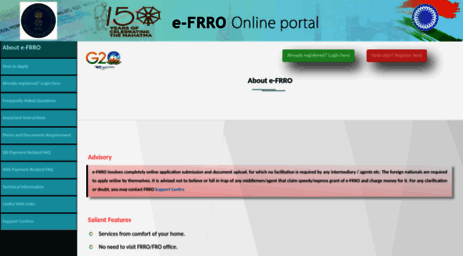 Visit Indianfrro.gov.in - E-FRRO Home.