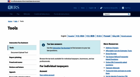 Visit Sa.www4.irs.gov - Tools | Internal Revenue Service.