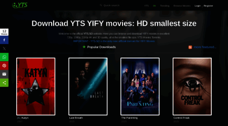 Visit Yts.so - YTS: The Official Home of YIFY Movies Torrent Download.