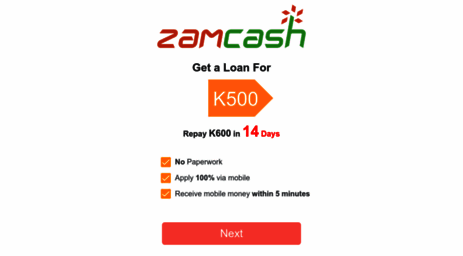 Visit Zamcash.com - Zamcash Zambia | Get a loan in Zambia in 5 minutes.
